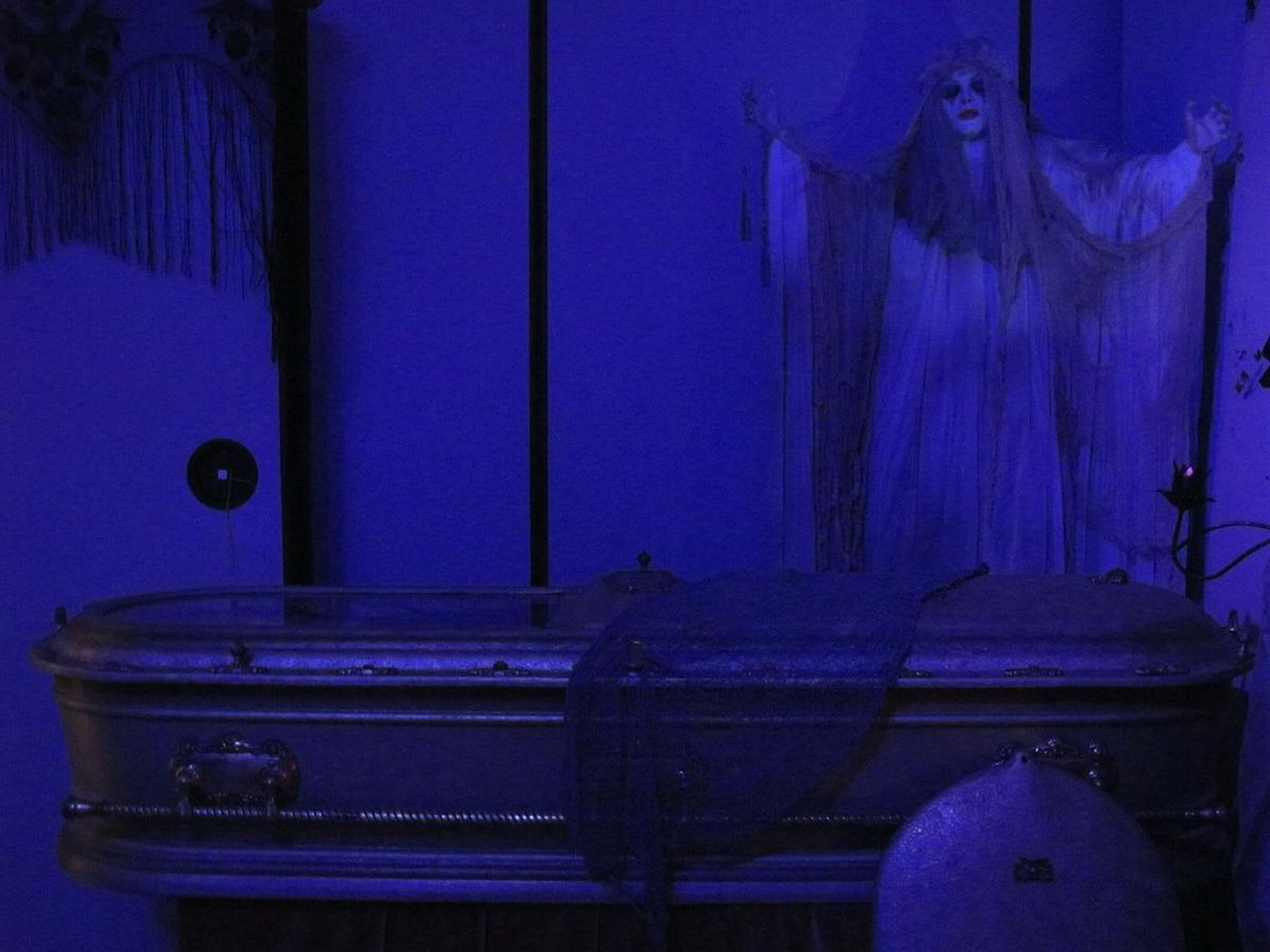 An authentic metal casket at the third Annual Haunted House at the ...