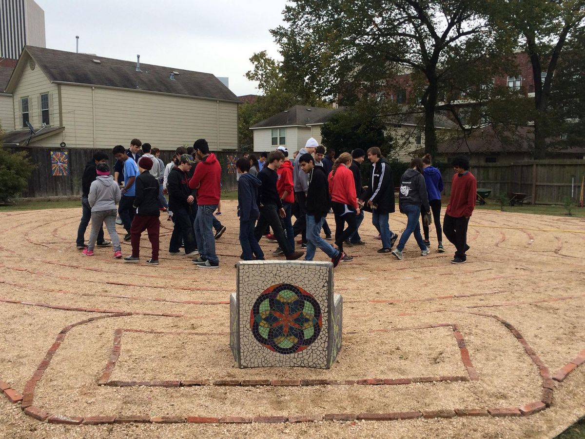 Sacred Sites Quest students walk the Freedmen's Town Labyrinth they ...