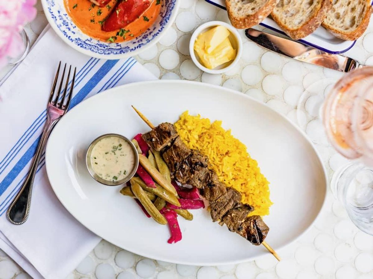 Agnes serves a steak kebab at lunch. - CultureMap Houston