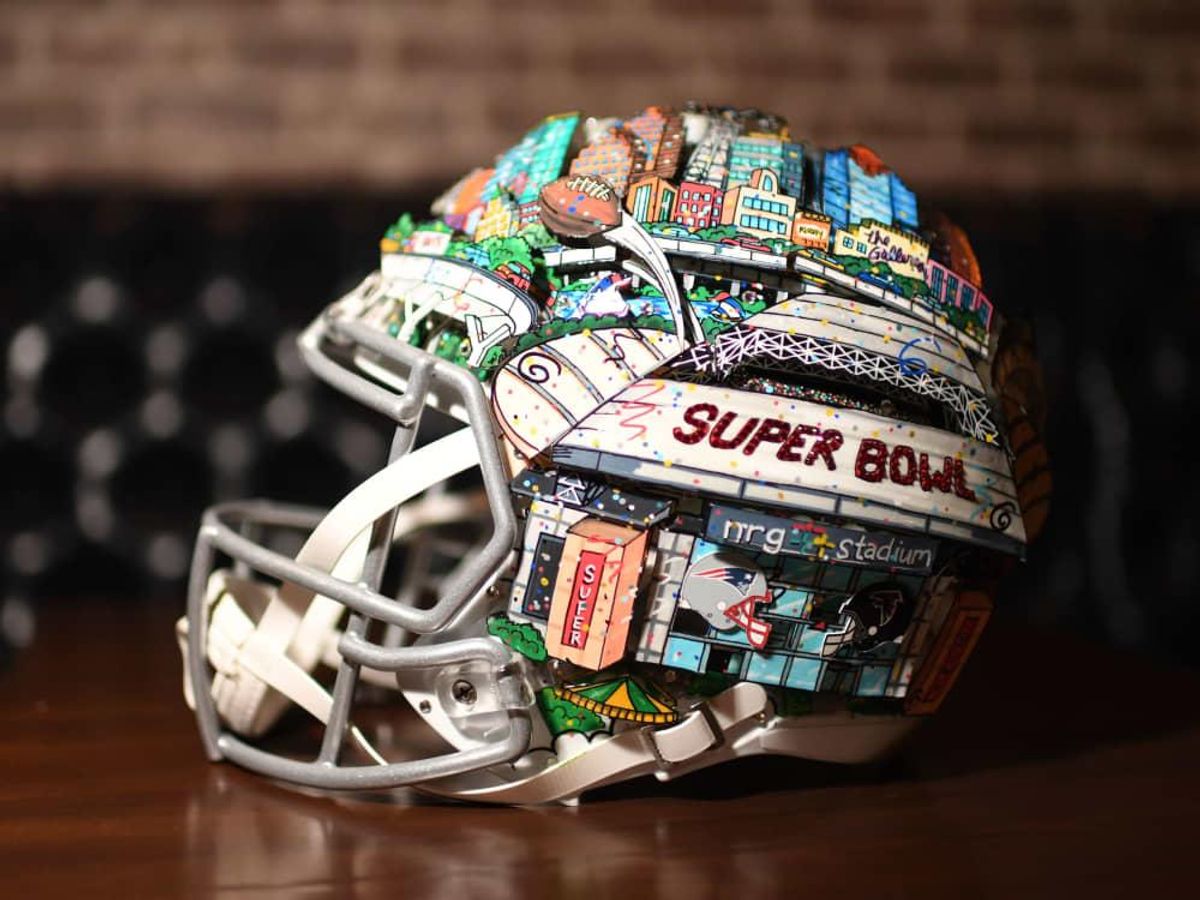 A hand-painted Super Bowl LI helmet by artist Charles Fazzino was on ...