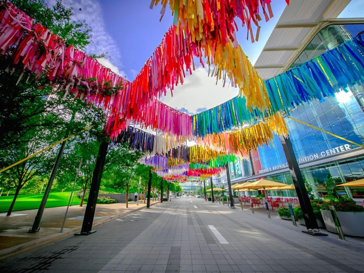 "Arcade," a series of dynamic streamer sculptures, brings explosive ...