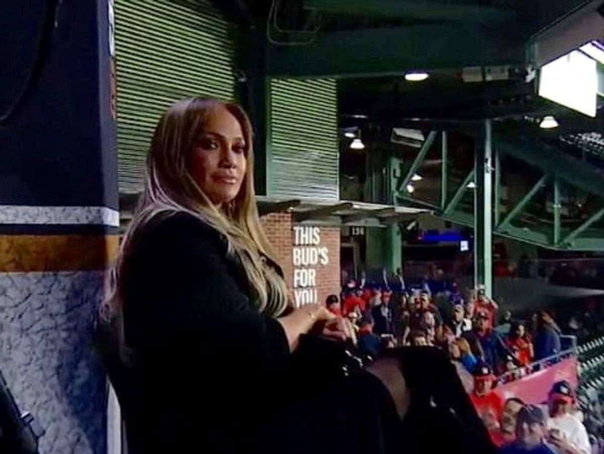 Jennifer Lopez sat in a corner of the FOX Sports broadcast booth at ...