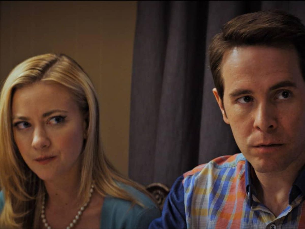 Meredith Hagner and Jon Barinholtz in The Oath. - CultureMap Houston