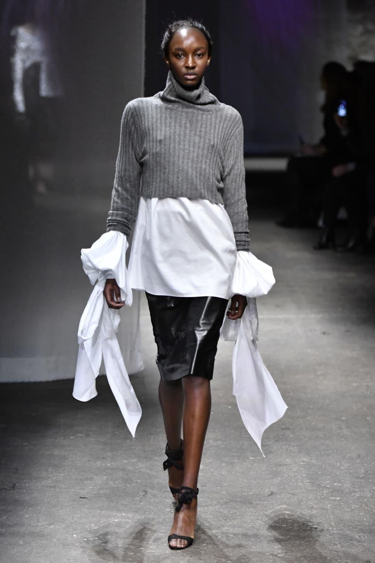 Milly white cotton herringbone shirting tied blouson sleeve strapless ...