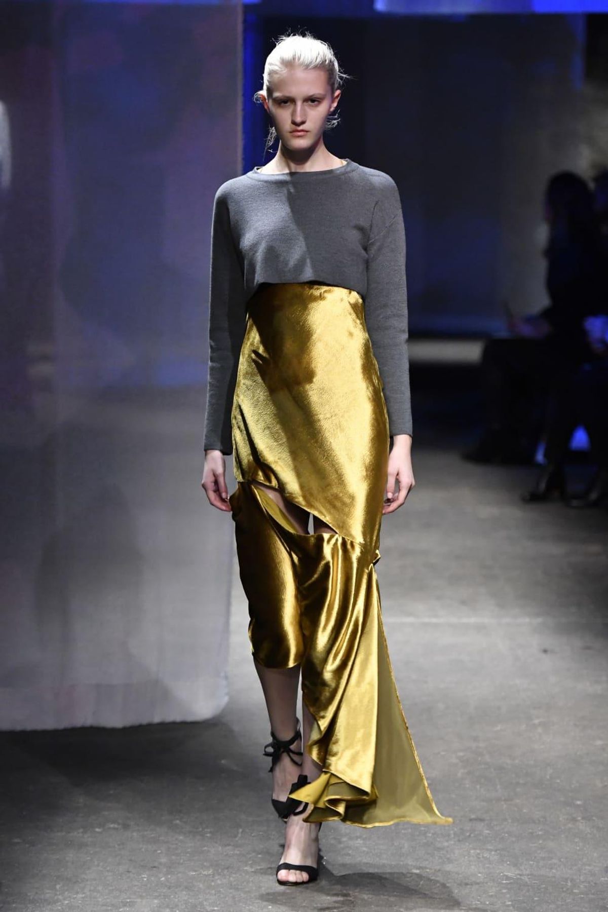 Milly gold panne velvet bias fractured slip dress, grey Merino wool ...