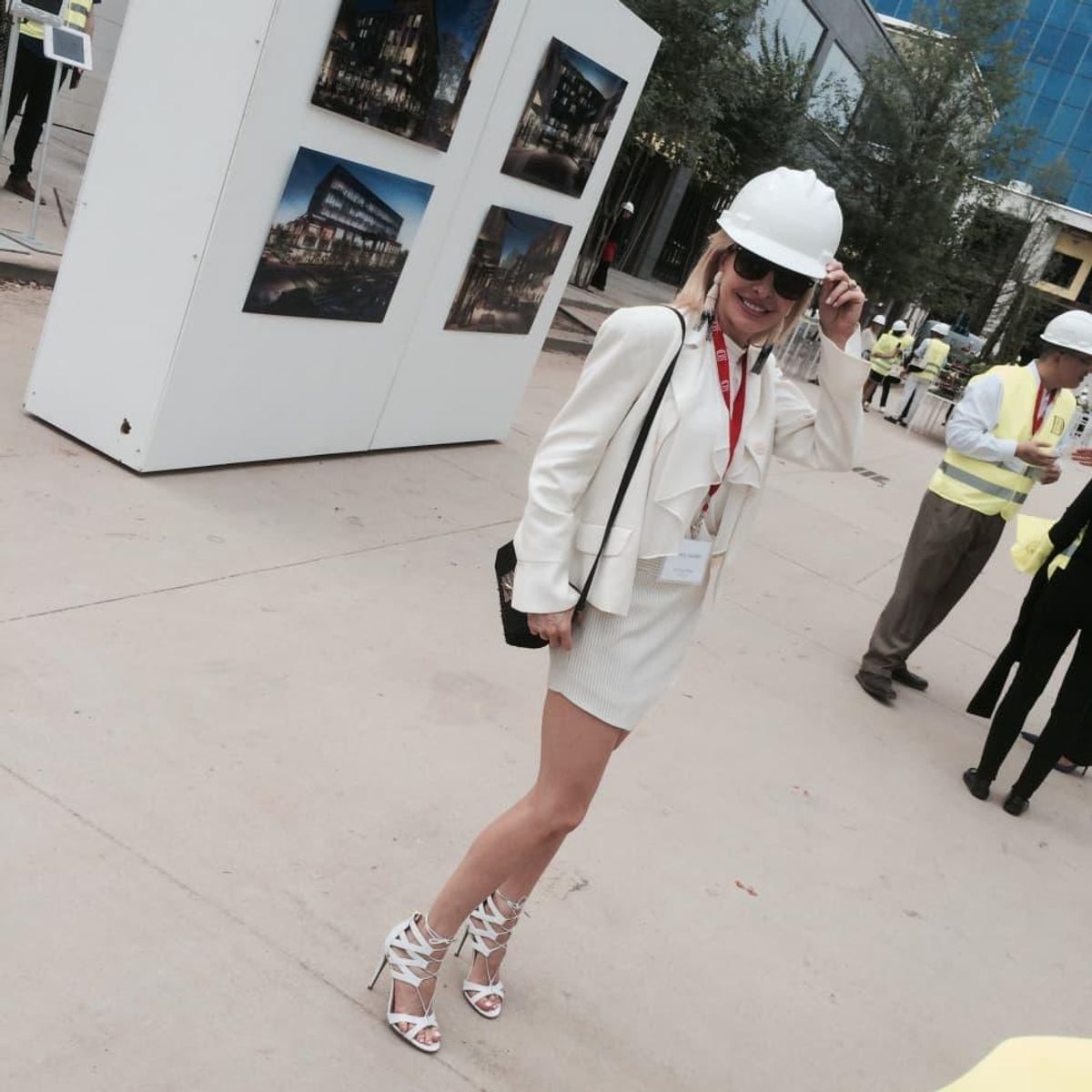 Nancy Marcus Golden shows how to dress for a hard hat tour of the River ...