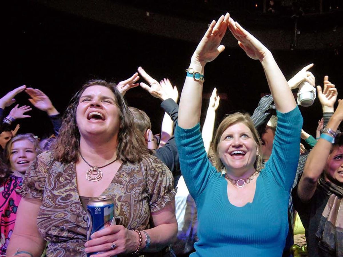 Vicki Hardin, left, and Rachel Melcher make the moves for " YMCA ...