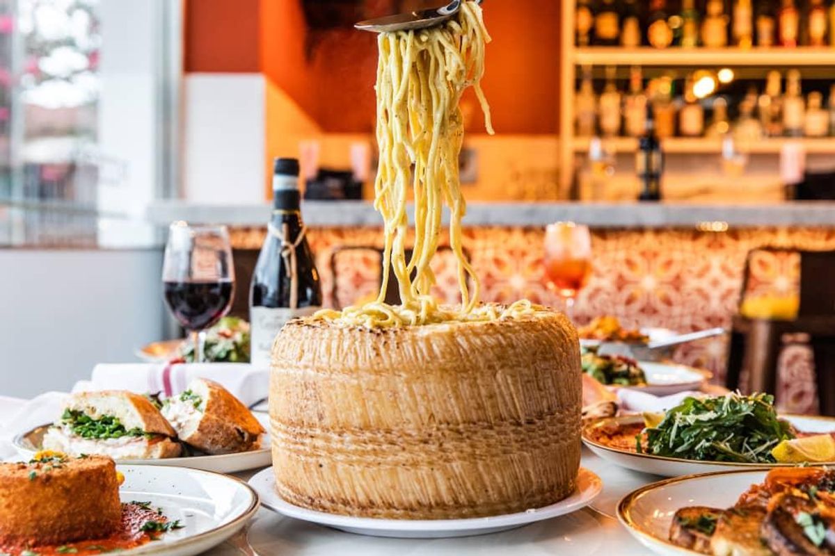 Numero 28 serves cacio e pepe from a pecorino wheel. - CultureMap Houston