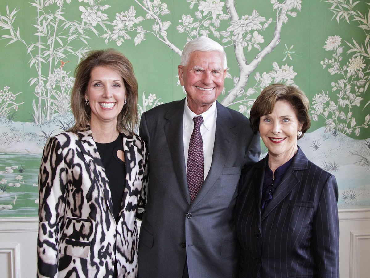 Pennie Johnson, from left, Doug Pitcock and Laura Bush at the Galveston ...