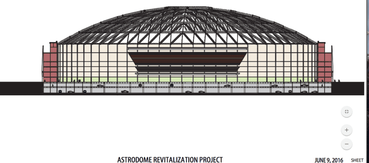 A rendering of the exterior of the Astrodome in the proposed renovation ...