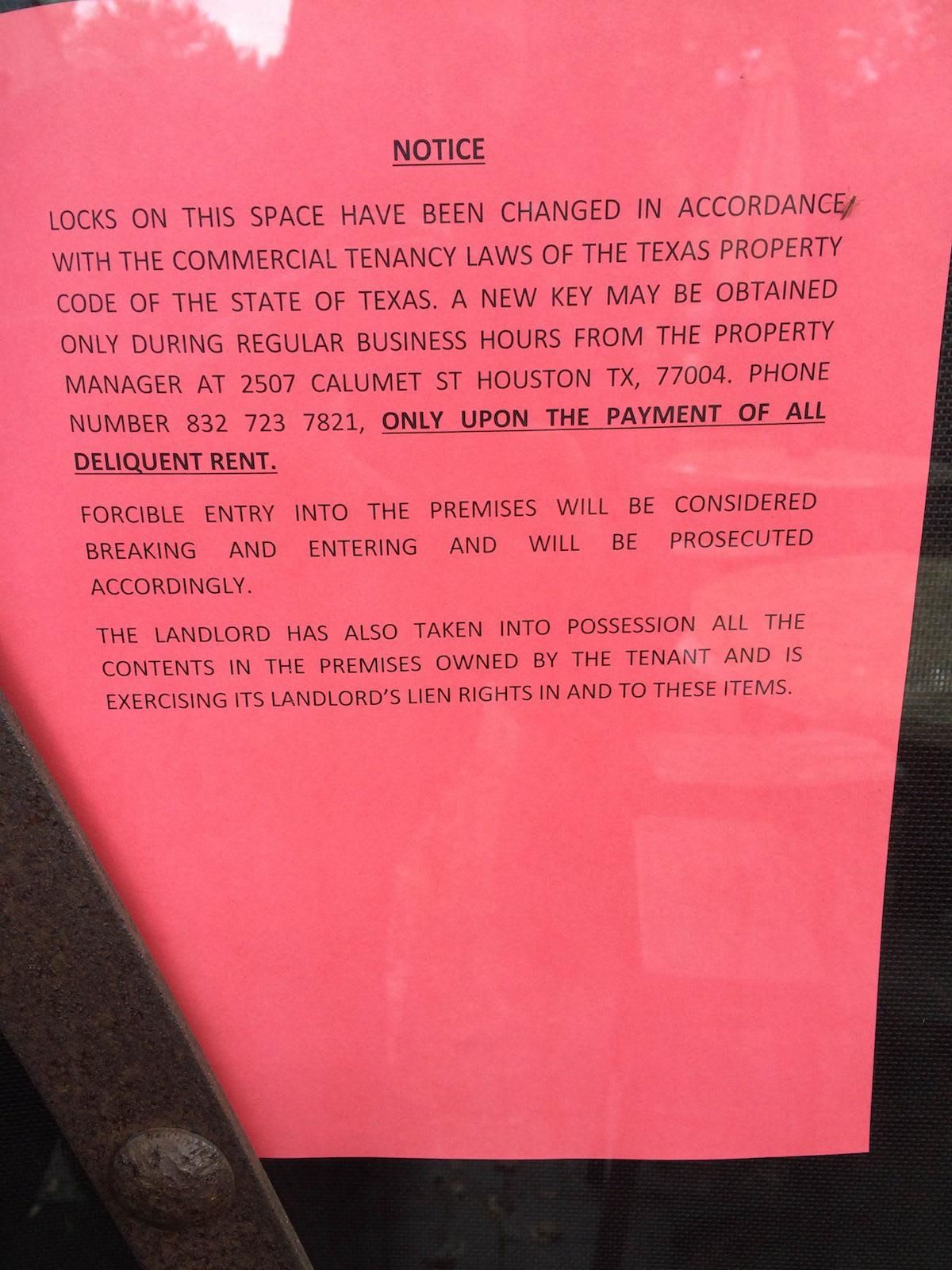 Landlord Fred Sharifi referred to this lockout letter for more ...