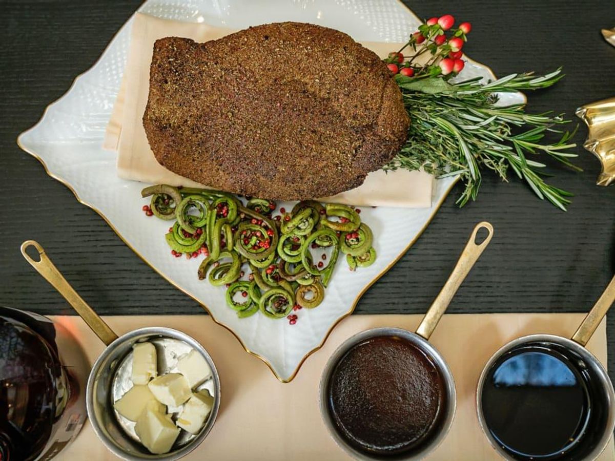 The duck breast and sauce elements to Waiters' duck press dish ...