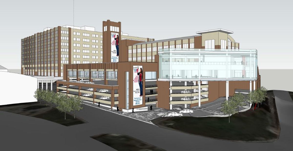 A rendering of the UHD parking garage; it will include office space on ...